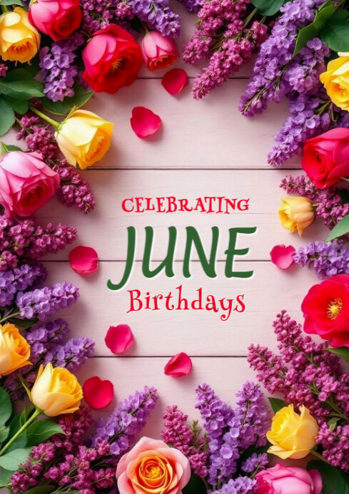 Copy of Pastel Celebrating June Birthdays A4 | PosterMyWall