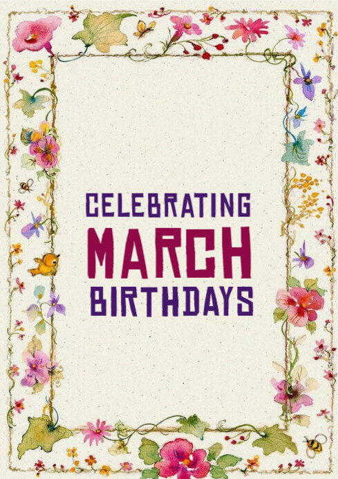 Pastel Celebrating March Birthdays A4 Template | PosterMyWall