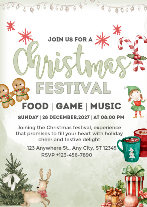 Pastel Christmas Festival A6 Template | PosterMyWall