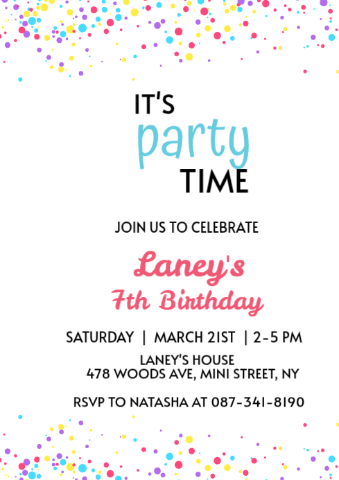 Pastel Colorful Confetti Birthday Invitation Card Template A4 ...