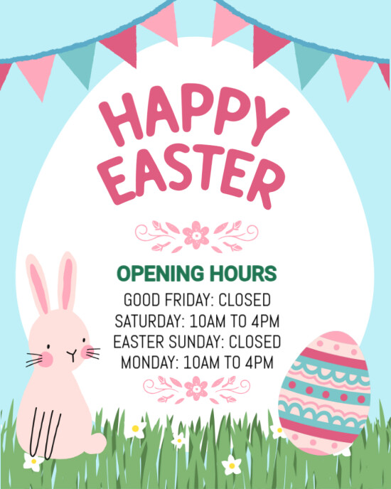 Pastel Easter Open Hours Instagram Portrait Template | PosterMyWall