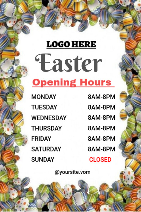 Pastel Easter Opening Hours Poster Template | PosterMyWall