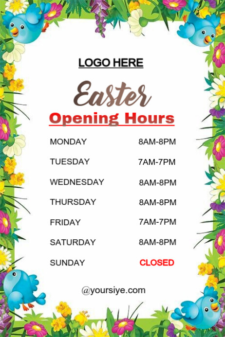 Pastel Easter Opening Hours Poster Template | PosterMyWall
