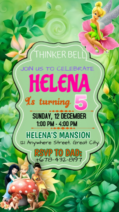 Copy of Pastel Editable Thinker Bell Birthday Party Invitation Flyer ...
