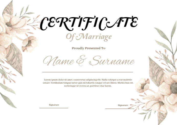Pastel Floral Minimalist Certificate of Marriage Template | PosterMyWall