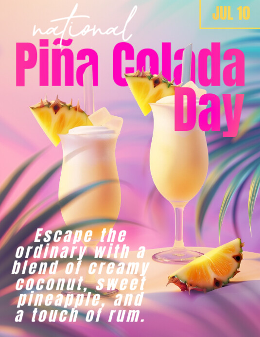 Pastel Gradient National Pina Colada Day Flye Template | PosterMyWall