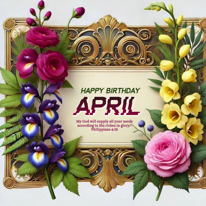 Plantilla de Pastel Happy Birthday April Instagram Post | PosterMyWall