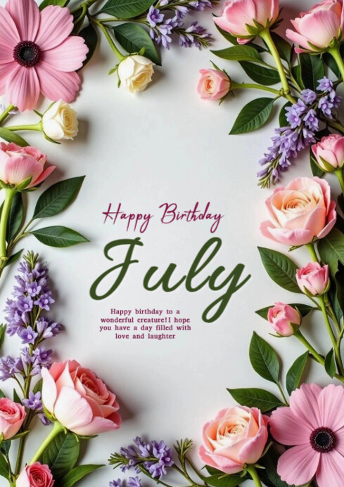 Pastel Happy Birthday July A4 Template | PosterMyWall