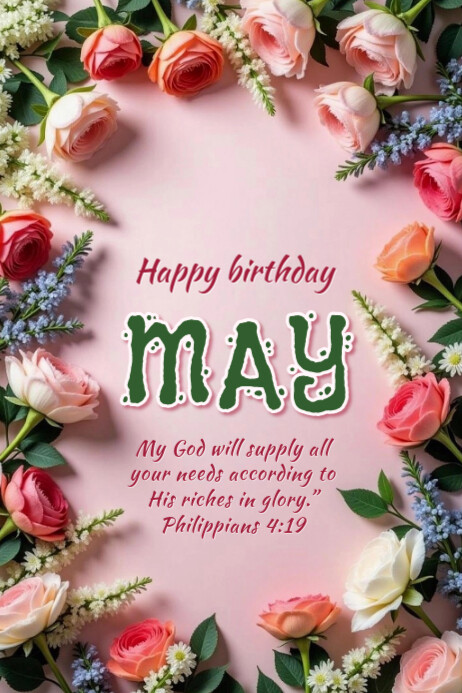 Pastel Happy Birthday May Banner 4' × 6' Template | PosterMyWall