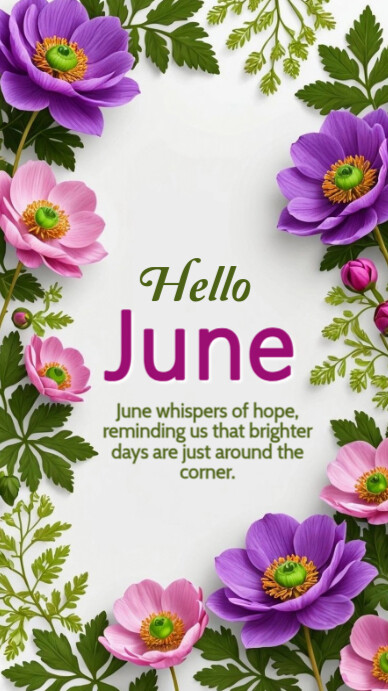 Pastel Hello June Whatsapp Status Template | PosterMyWall