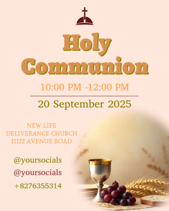 Copy of Pastel Holy Communion Eucharist Sacrament Church Service Sunday Social Mass Invite ...