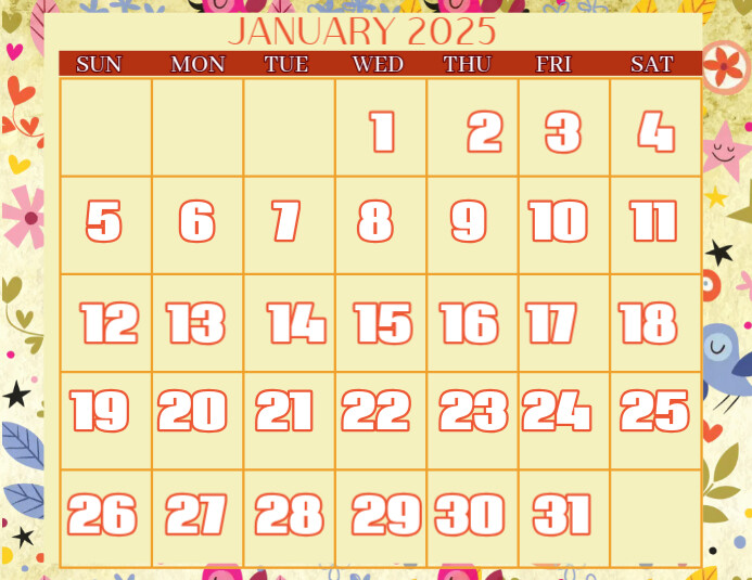 Copy of Pastel January 2025 Calendar Free Download Flyer (us Letter ...