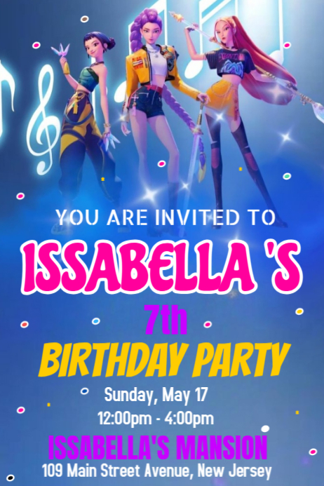 Plantilla de Pastel K Pop Demon Hunters Birthday Party Invitation ...