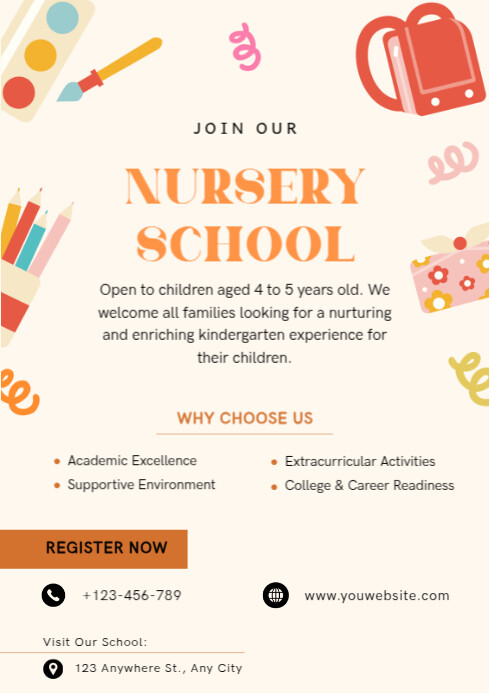 Pastel Nursery School Admission Advertisement Flyer Design A4 Template ...