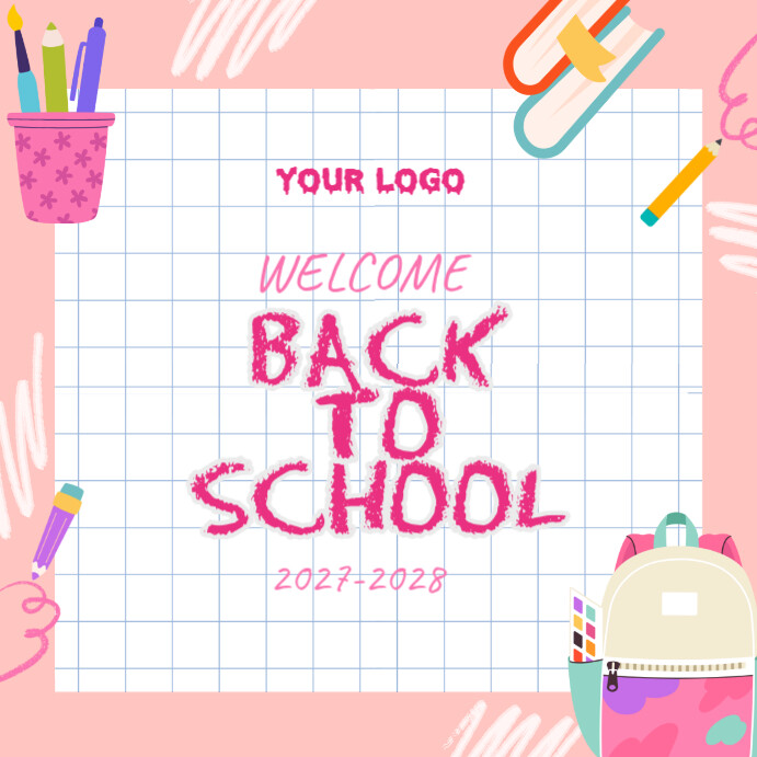 Pastel Pink Illustrative Welcome Back To School Template Instagram Post ...