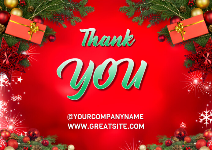 Pastel Red And Green Background Joyful Thank You Postcard Template ...