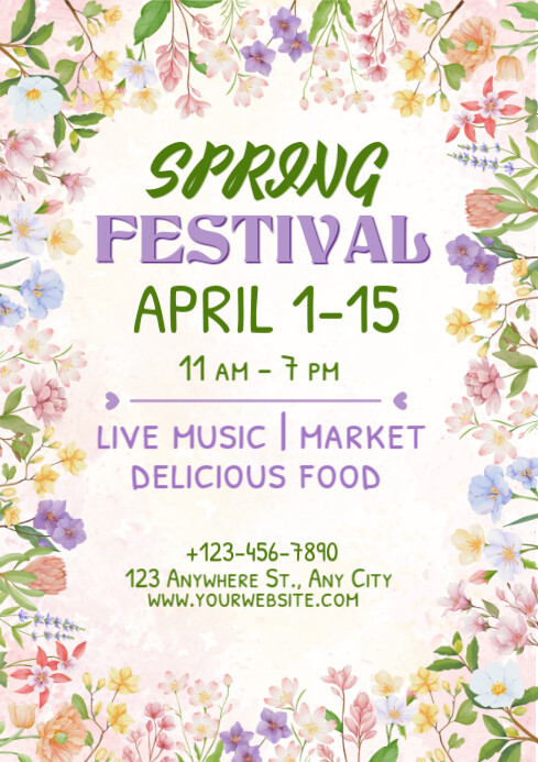 Pastel Spring Festival A4 Template | PosterMyWall