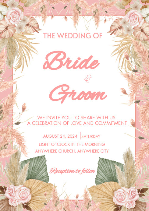 Pastel Wedding Invitation A4 Template | PosterMyWall