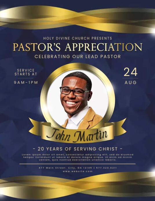 Pastor's Appreciation Gold Church Flyer Template | PosterMyWall