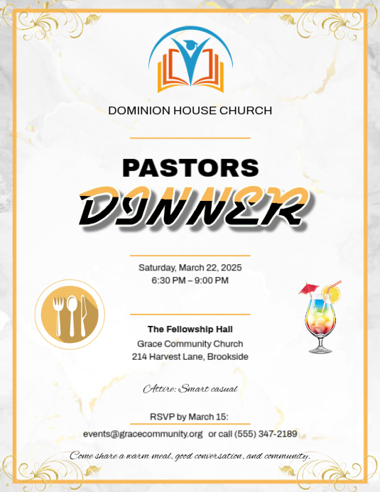 Pastor's Dinner Event Invitation Card Template | PosterMyWall