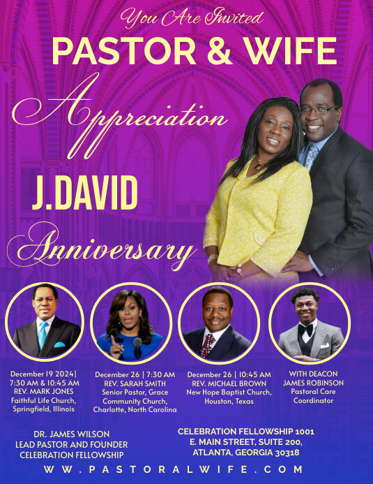 PASTOR & WIFE Appreciation ANNIVERSARY Flyer Template | PosterMyWall