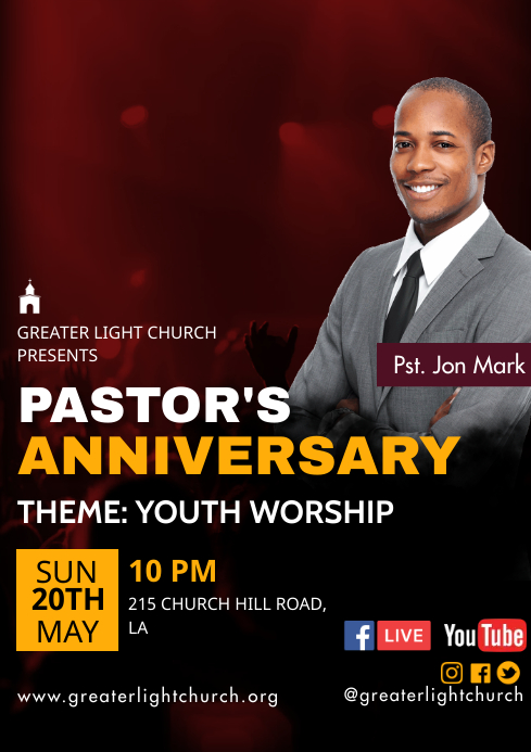 Pastor Anniversary Template | PosterMyWall