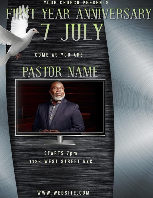 PASTOR CHURCH ANNIVERSARY FLYER TEMPLATE | PosterMyWall