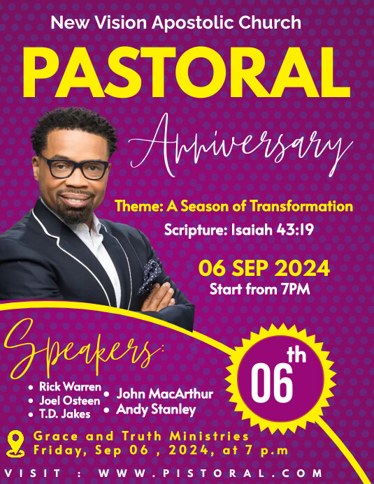 Pastoral Anniversary Flyer Template | PosterMyWall