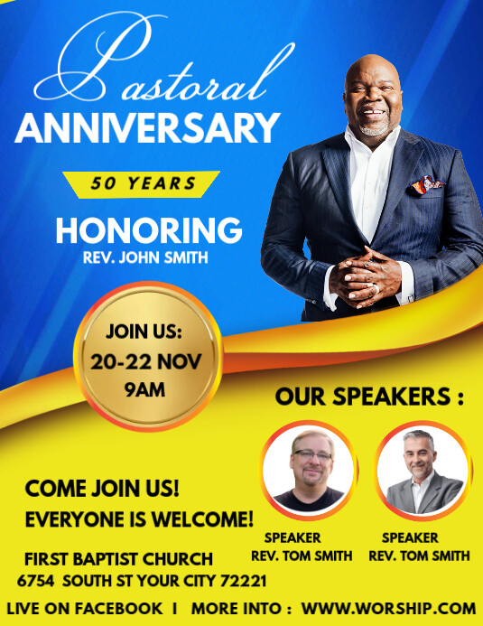 Pastoral Anniversary Flyers Template | PosterMyWall