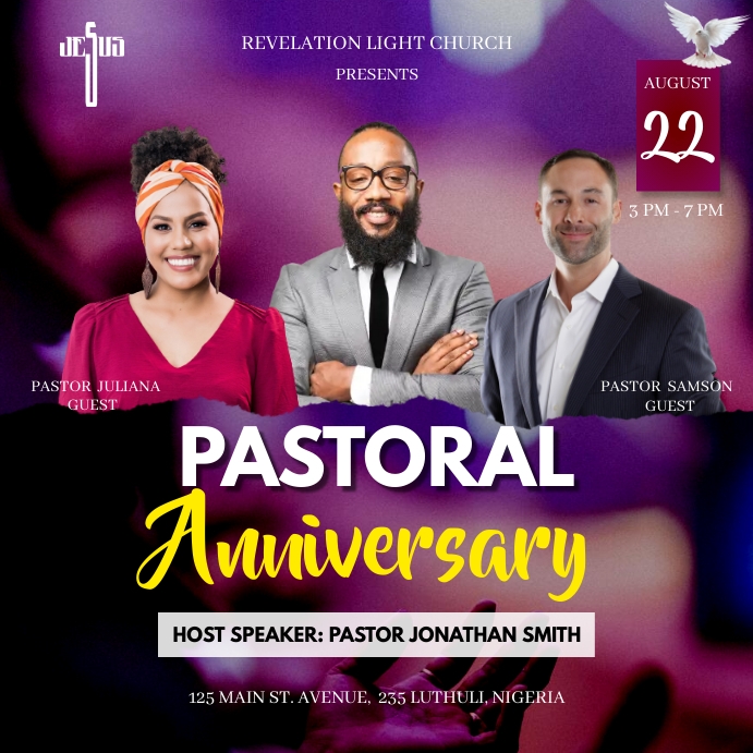 Pastoral Anniversary Service poster Template | PosterMyWall