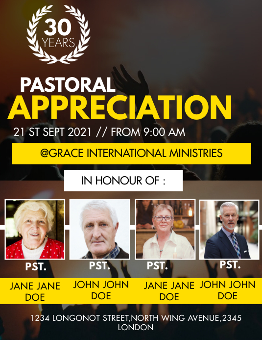PASTORAL APPRECIATION FLYER Template | PosterMyWall