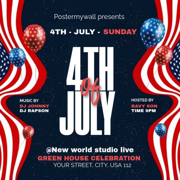 Patriotic 4th of July Party Flyer with Balloons and USA Flags Template ...