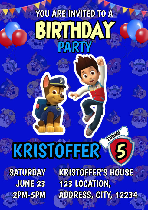 Modèle Paw Chase Patrol Birthday Invitation Template | PosterMyWall