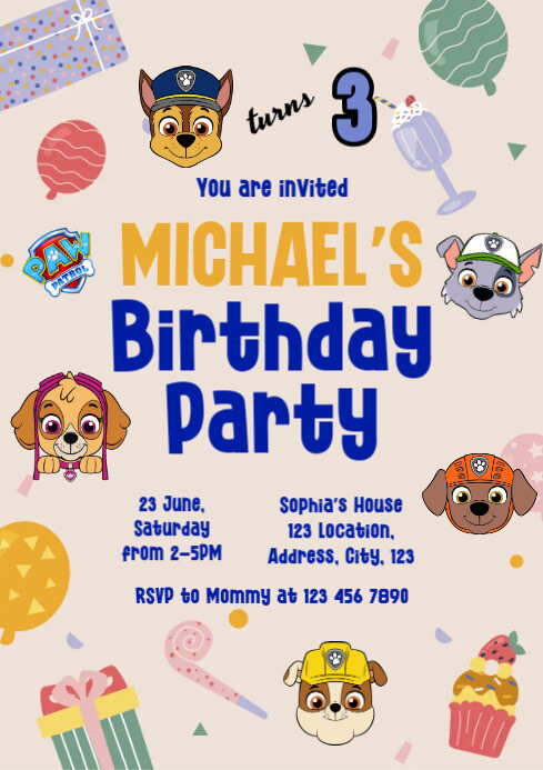 Paw Patrol Birthday Party Card Template | PosterMyWall