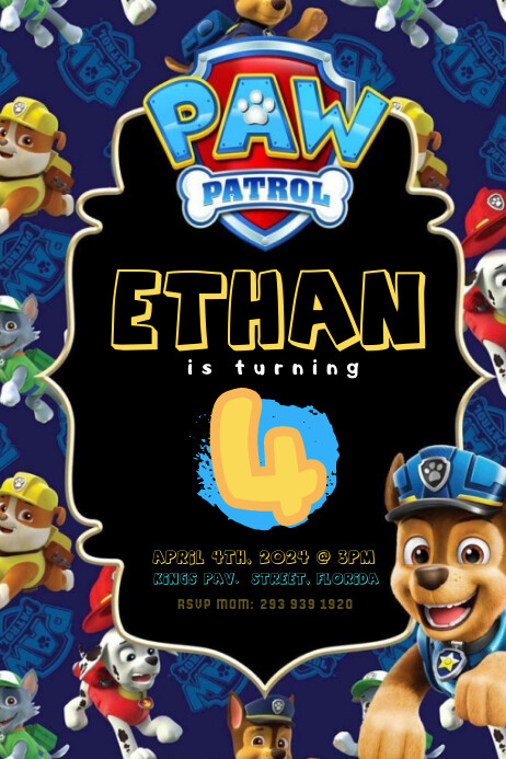 PAW PATROL KIDS BIRTHDAY PARTY POSTER Template | PosterMyWall