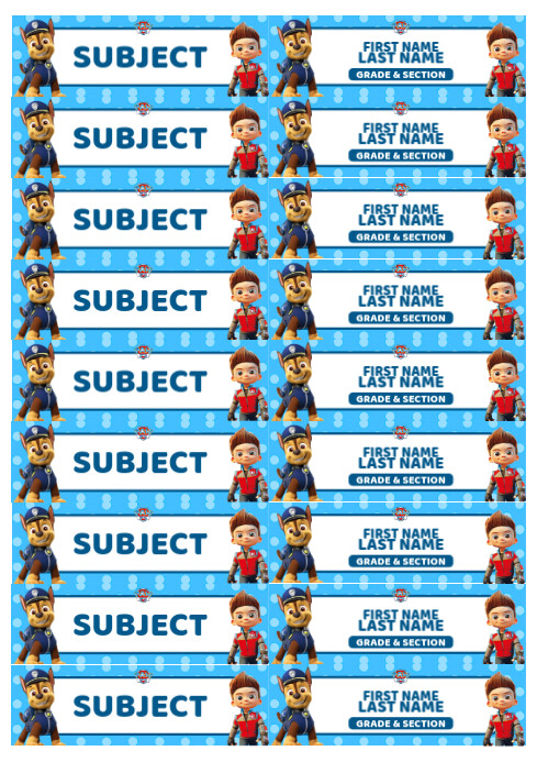 Copy of Paw Patrol School Subject Labels & name tag | PosterMyWall