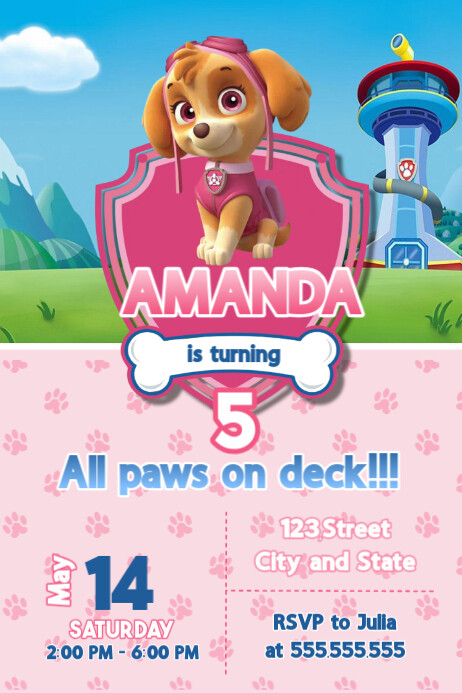 Copy of Paw patrol Skye invitation Template Birthday | PosterMyWall