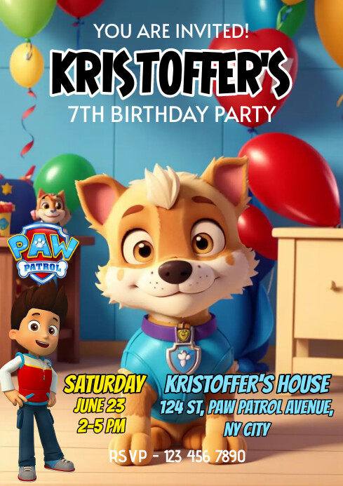 Paw Patrol Theme Birthday Invitation Template | PosterMyWall