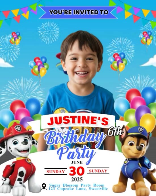 Copy of PAW PATROL THEME BIRTHDAY PARTY INVITATION CARD FOR KIDS ...