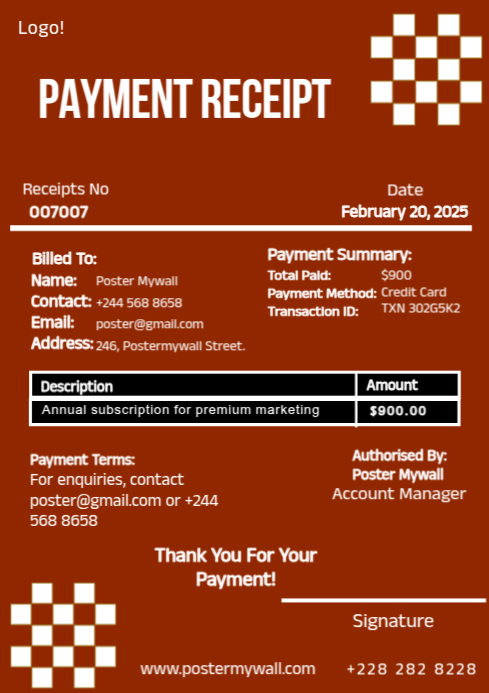 Payment receipt bill design template A4 | PosterMyWall