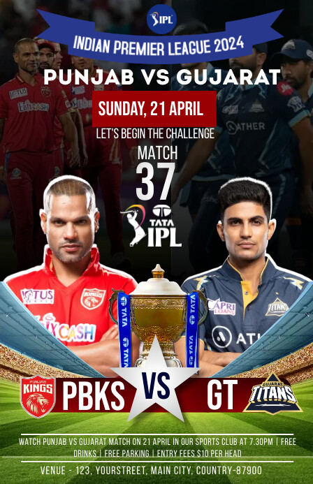 Copy of Pbks vs Gt ipl match Poster Template | PosterMyWall