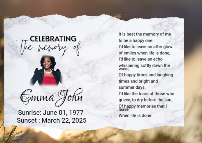Plantilla de Peaceful Nature Funeral Card | PosterMyWall