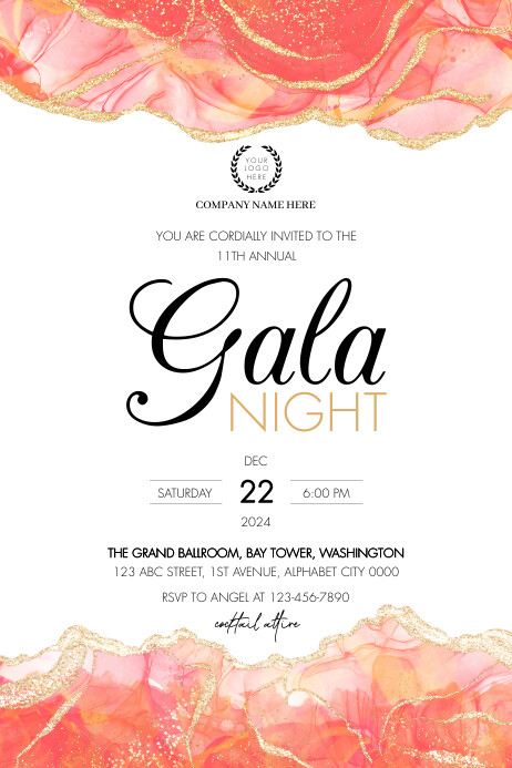Peach and Gold Agate Gala Invitation Poster Template | PosterMyWall