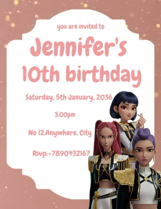 Peach Maximalist Kpop Demon Hunters Birthday Invitation Flyer (us ...