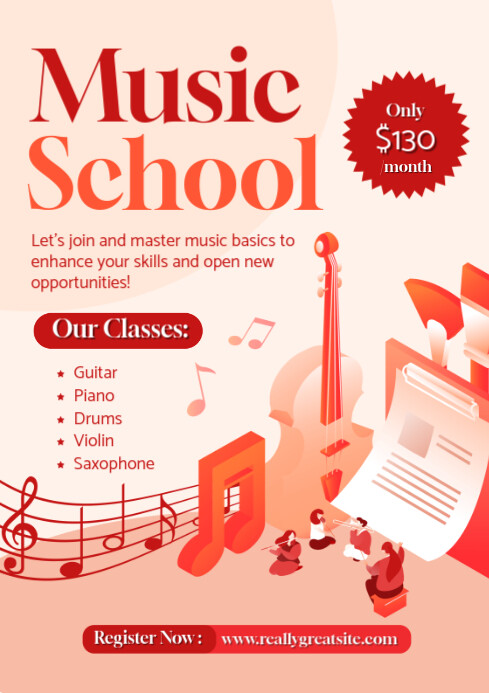 Copy of Peach Modern Cute Illustrative Music School Flyer | PosterMyWall