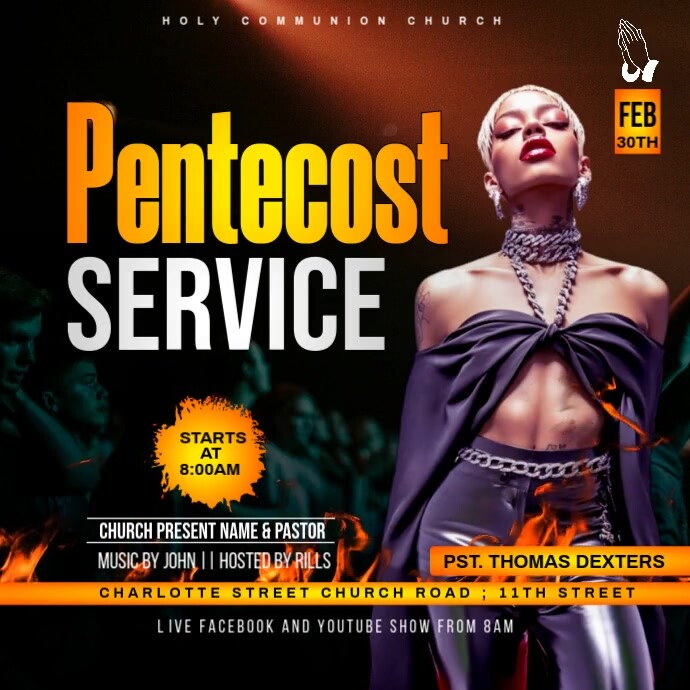 Pentecost Sunday service poster Template | PosterMyWall