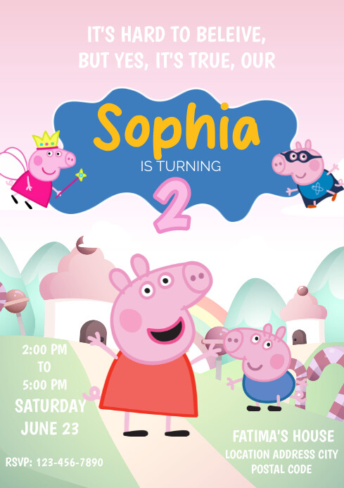 peppa pig candy land birthday invitation A4 Template | PosterMyWall