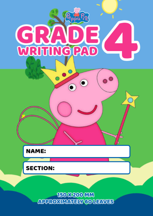 Peppa Pig Grade 4 Writing Pad Cover Template & label | PosterMyWall