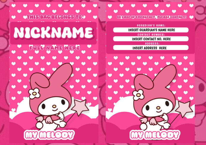 Personalized My Melody Name Tag Template | PosterMyWall