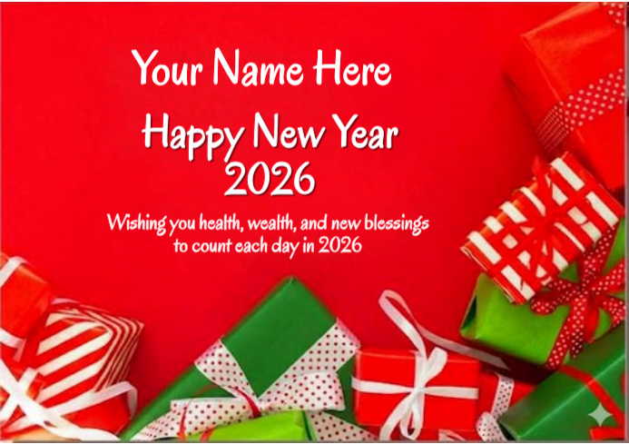Personalized Red Happy New Year 2026 Greeting Card Template | PosterMyWall